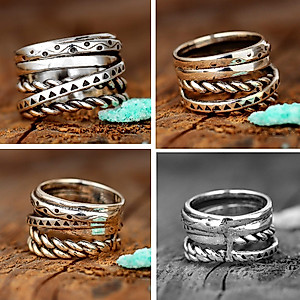 Sterling Silver Ring for Women Statement Wide Band Boho Engraved
