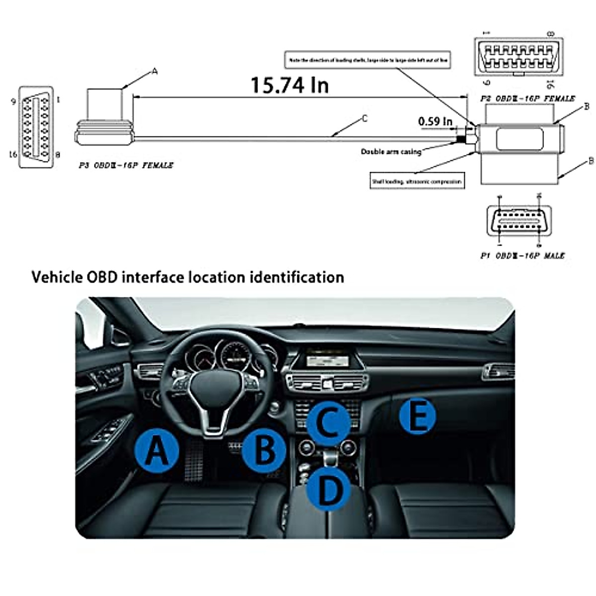 zipelo OBD2 16 Pin Splitter Extension, 2ft OBDII Extender Cable Adapter, 1 Male Plug and 2 Female Connectors, Extension Cord for Scan Tools and Diagnostic Reader, Universal for All OBD2 Vehicles