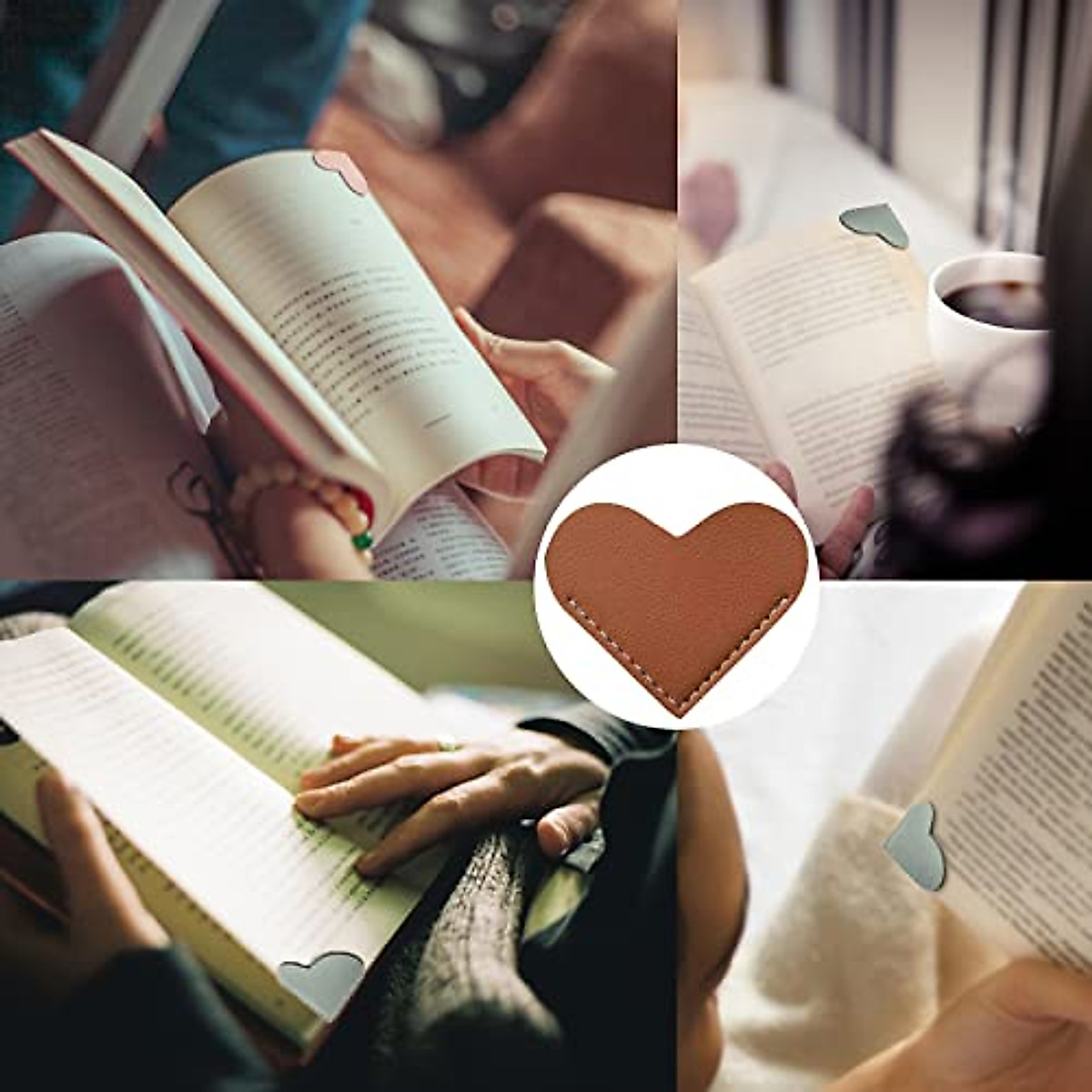 9 Pcs Leather Heart Bookmark, Heart Corner Page Book Marks, Bookmarks Accessories for Women, Kids, Reading Lover, Handmade Book Reading Gift for Book Lovers