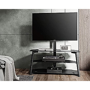 Floor TV Stand with Storage for 37-70 Inch TVs Universal Corner TV Stand for Media-Height Adjustable Glass Entertainment Center with Mount TV Stands Cable Management,VESA 600x400mm