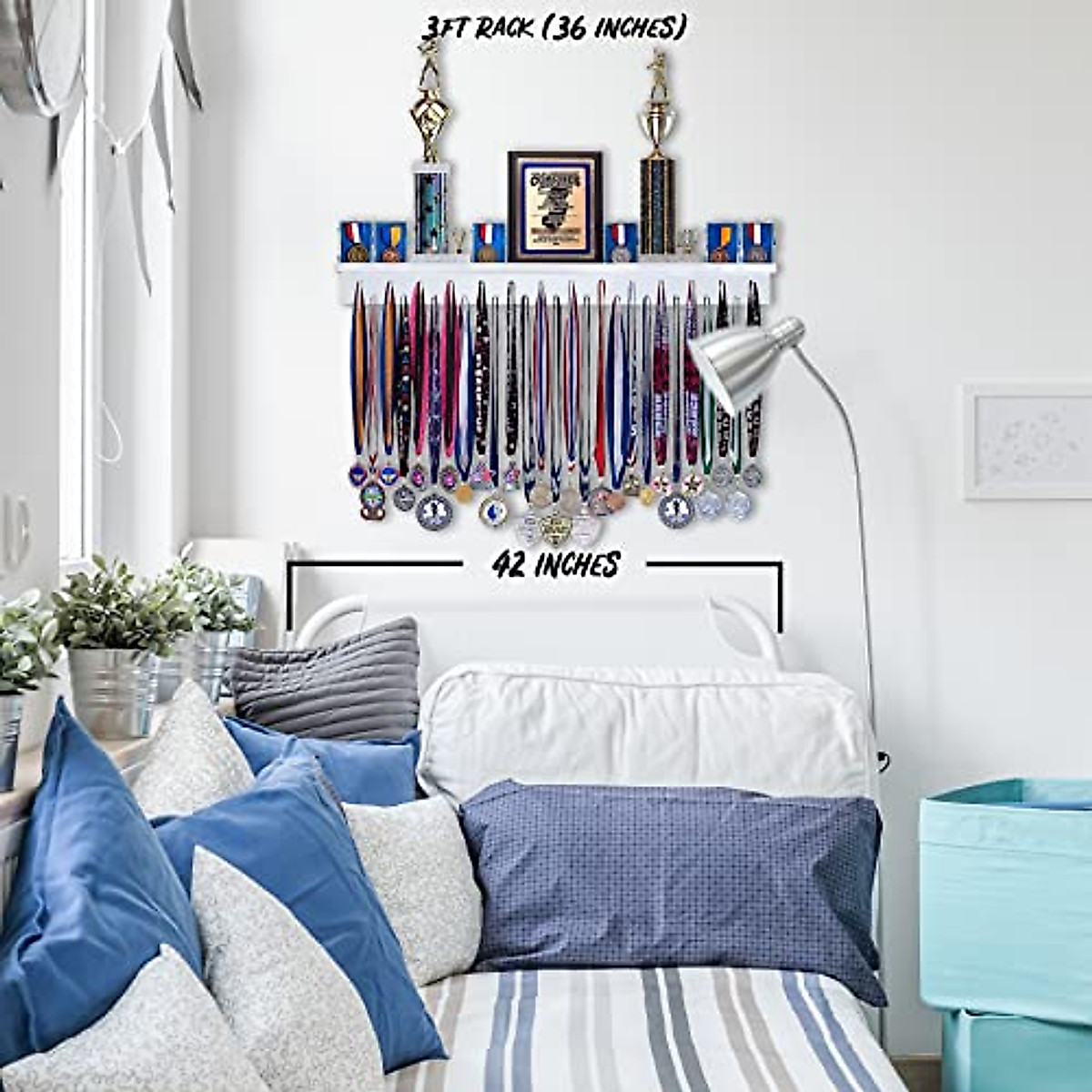 3ft Medal Awards Rack Premier Trophy Shelf- Trophy, Plaque and Medal Display (White)