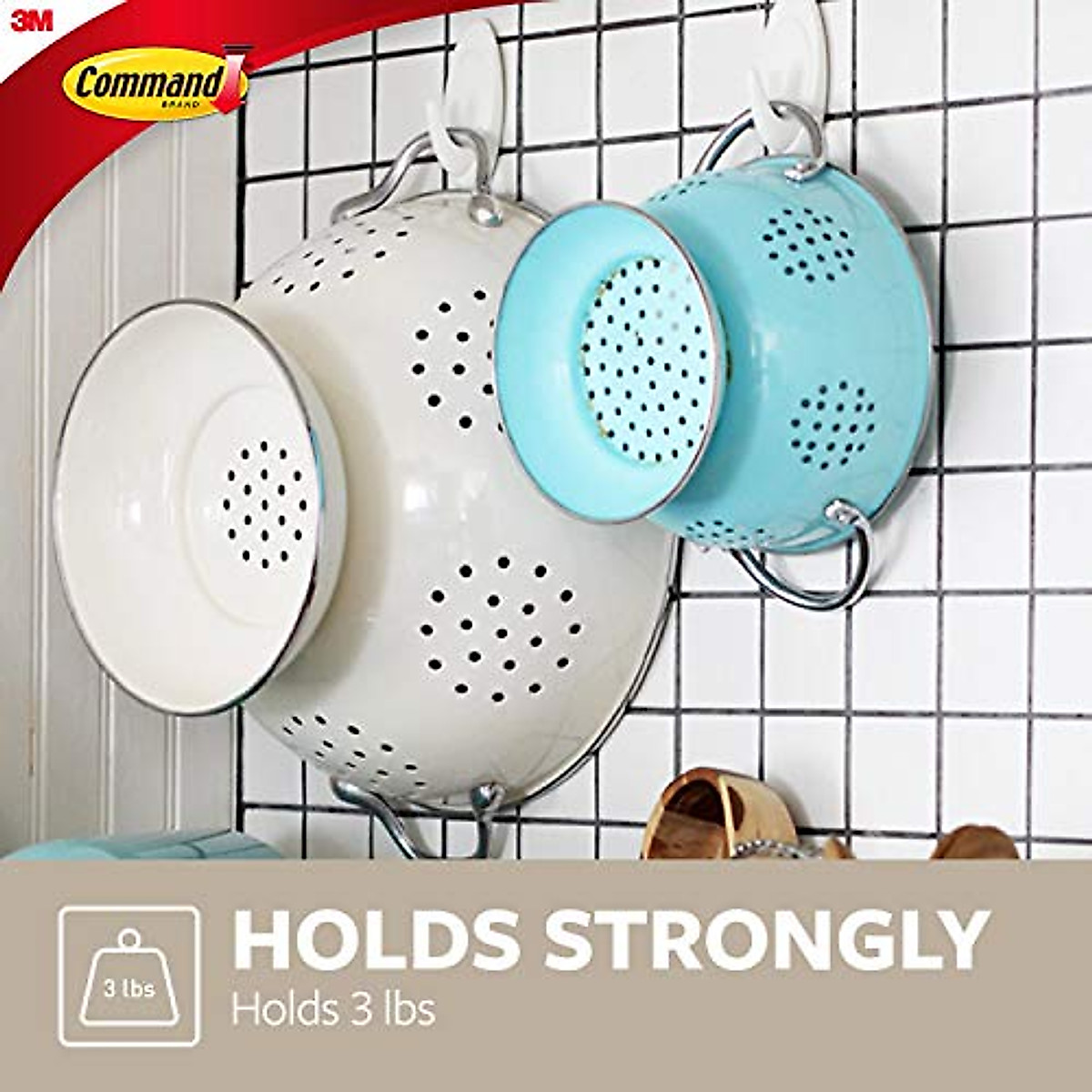 Command White Terrace Hooks, 2 Hooks with 4 Command strips, Holds up to 3 lb, Damage Free Hanging Wall Hooks with Adhesive Strips, No Tools Wall Hooks for Hanging Decorations in Living Spaces