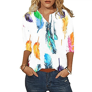 Women's Shirt Lapel Loose Casual Printing Fashion Commuting Three-Quarter Sleeve Button Shirt T-Shirt