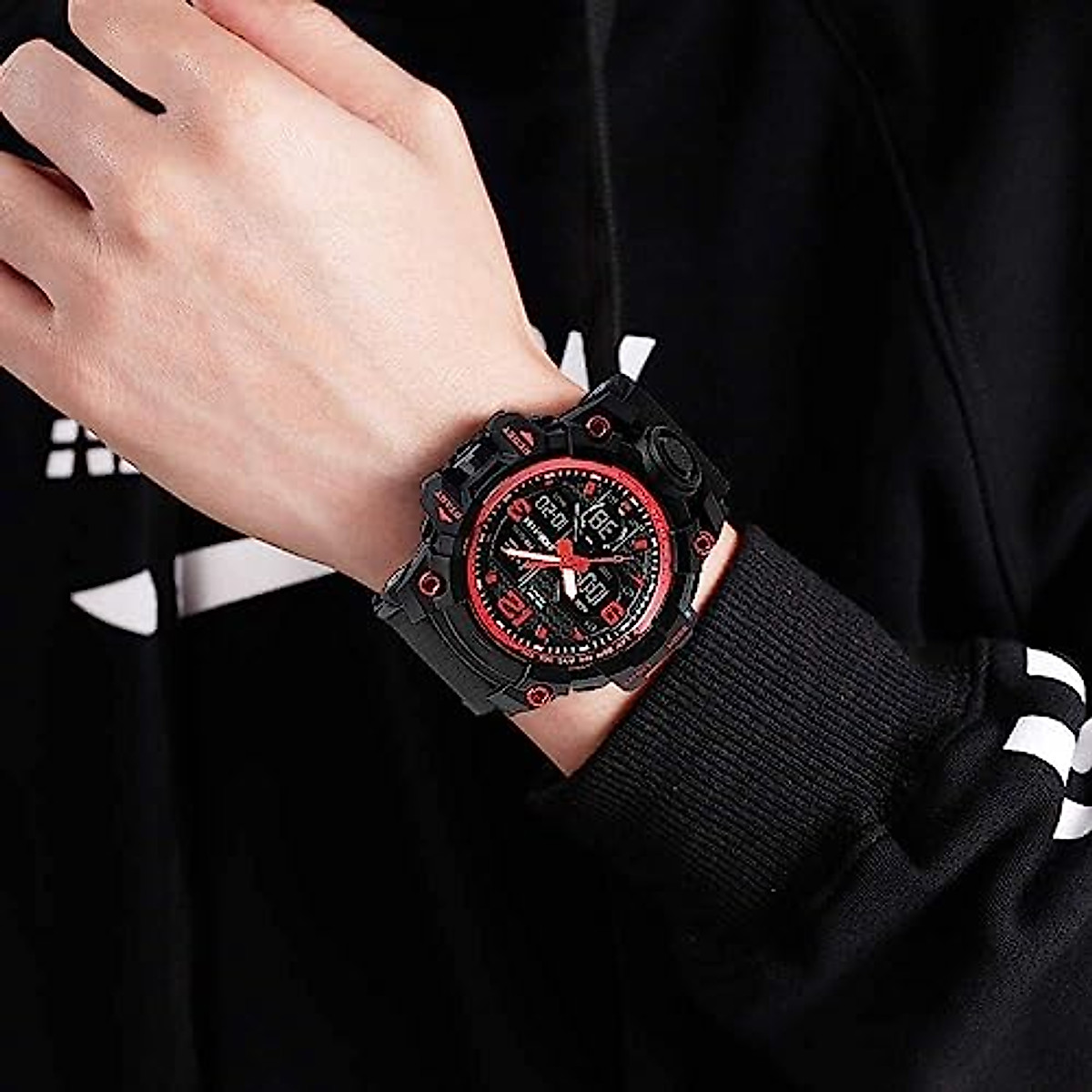 LYMFHCH Men's Analog Sports Watch, LED Military Digital Watch Electronic Stopwatch Large Dual Dial Time Outdoor Army Wrist Watch Tactical