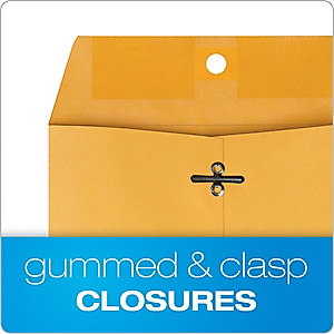 Quality Park 6 x 9 Clasp Envelopes, Clasp and Gummed Closures for Storing or Mailing, 28 lb Kraft Paper, 100 per Box (QUA37855)