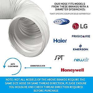Portable Air Conditioner Hose 5 Inch Diameter,Portable AC Hose Exhaust Vent With Anti-Clockwise Thread Length up to 80 Inches…