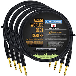 WORLDS BEST CABLES 4 Units - 6 Foot - Canare L-4E6S, Star Quad Balanced TRS Patch Cable with Eminence Gold E502 TRS Stereo Plugs - Custom Made