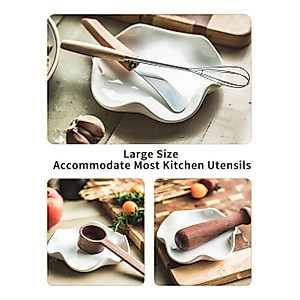 Cormomu Spoon Rest for Stove Top, 5.2" Ceramic Spoon Holder for Kitchen Countertop, Coffee Spoon Rest, Large Cooking Spatula Holder for Spoons, Ladles or Tongs, Housewarming Gifts, White