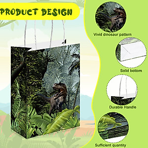 Sinmoe 24 Pcs Dinosaur Theme Party Favor Bags with Handles Dinosaur Goodie Paper Gift Bags Dino Candy Treat Bags Baby Shower Birthday Wildlife Forest Party Decorations Supplies, 2 Designs
