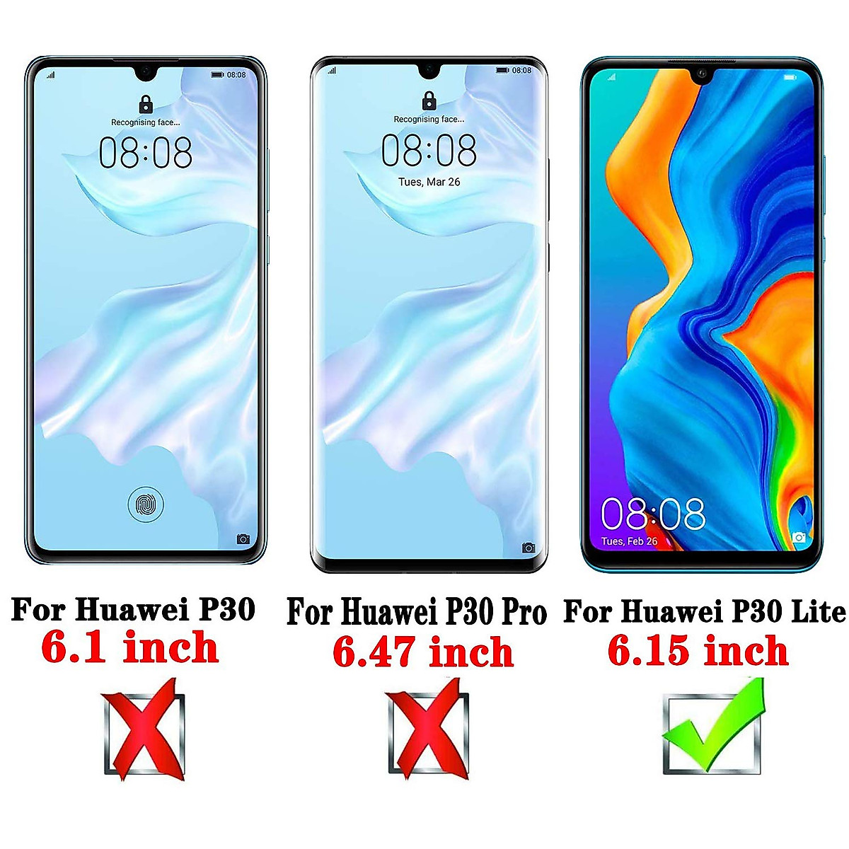 beukei (3 Pack) Compatible for Huawei P30 Lite Screen Protector Tempered Glass, Full Screen Coverage, Touch Sensitive,Case Friendly, 9H Hardness