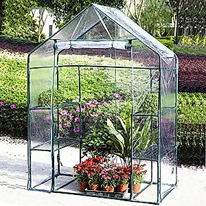 Mini Greenhouse Transparent PVC Cover Portable Small Greenhouses Cover wih Roll-Up Zipper Door, Waterproof Garden Green House Tent(Iron Stand not Include)