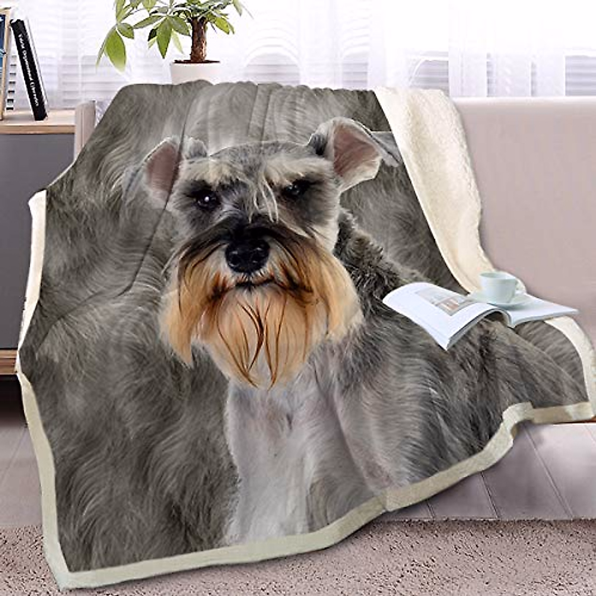 BlessLiving Schnauzer Blanket Soft Sherpa Blanket Throw Fleece Blanket Super Soft Cozy Warm Puppy Dog Throw Blanket for Couch Chair Bed Sofa Office Cute Schnauzer Gifts (Throw, 50 x 60 Inches)