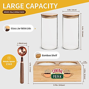 Friends Glass Coffee Container for Ground Coffee, Friends TV Show Merchandise Coffee Canister Set with Shelf, 2PCS 49 Oz Coffee Bean Storage Jar with Scoop, Friends TV Show Decor Gifts for Coffee Bar
