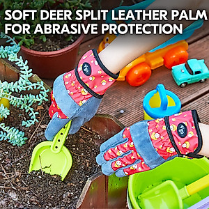 Vgo... 1-Pair Age 6-7 Kids Soft Deerskin Leather Winter Outdoor Gloves for Playing, Riding, Hiking (Size L,Red, DB3561FW)