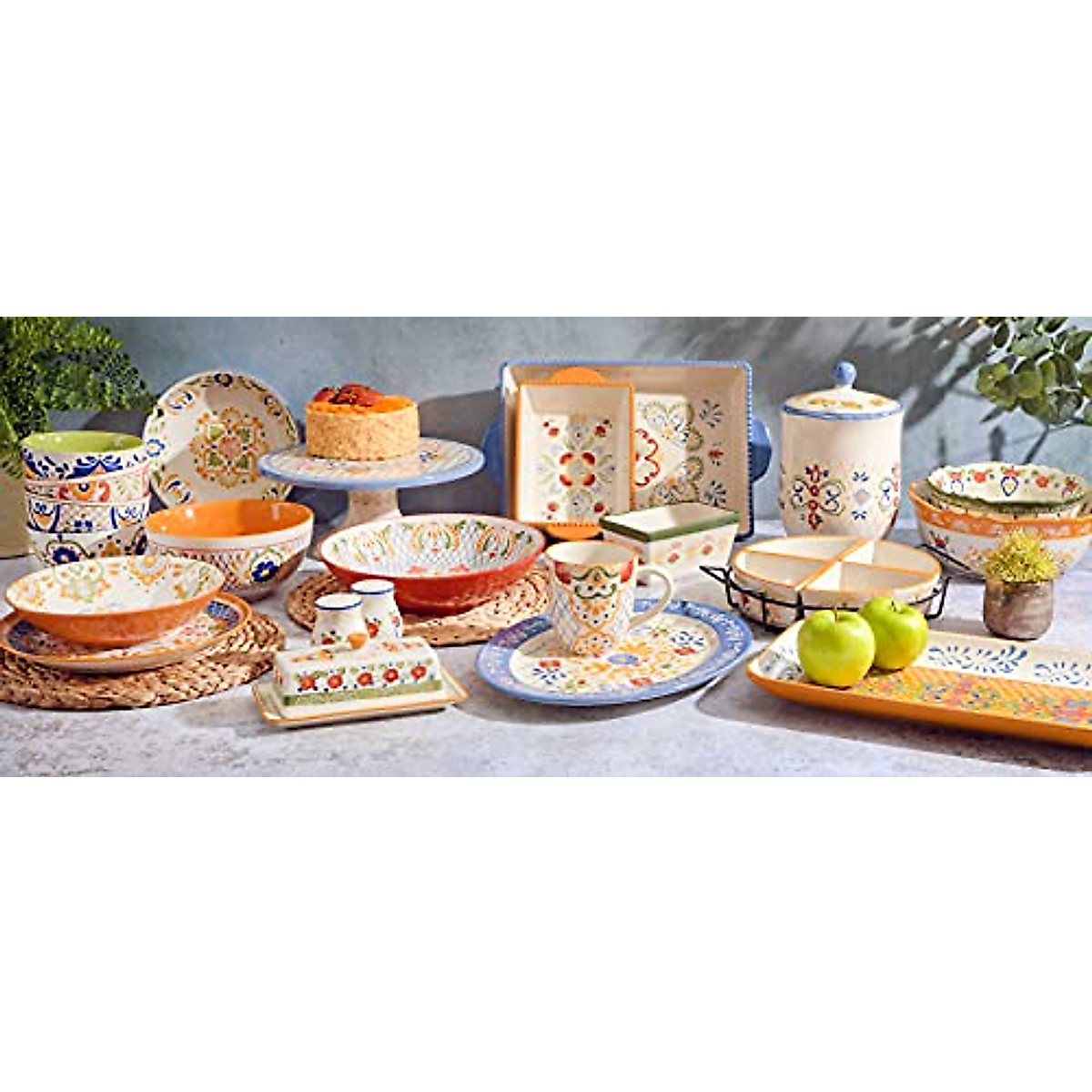 Laurie Gates by Gibson Hand Painted Tierra Mix and Match Dinnerware Set, Oval Platter (13.8"), Assorted