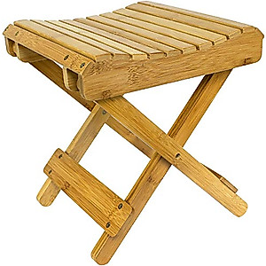 Sorbus Bamboo Folding Step Stool Bench - for Shaving, Shower Foot Rest, Bath Chair - Great for Bathroom, Spa, Sauna, Wooden Seat, Fully Assembled - 11.75" D x 12.25" W x 13.75" H