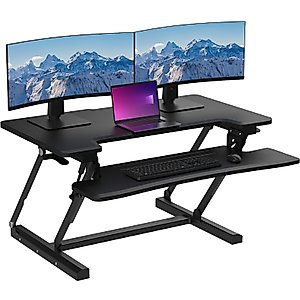 LETIANPAI 36 inch Standing Desk Converter,Height Adjustable Sit to Stand up Desk Riser,with Wide Keyboard Tray,Dual Computer Monitors and Laptop Workstation for Home Office
