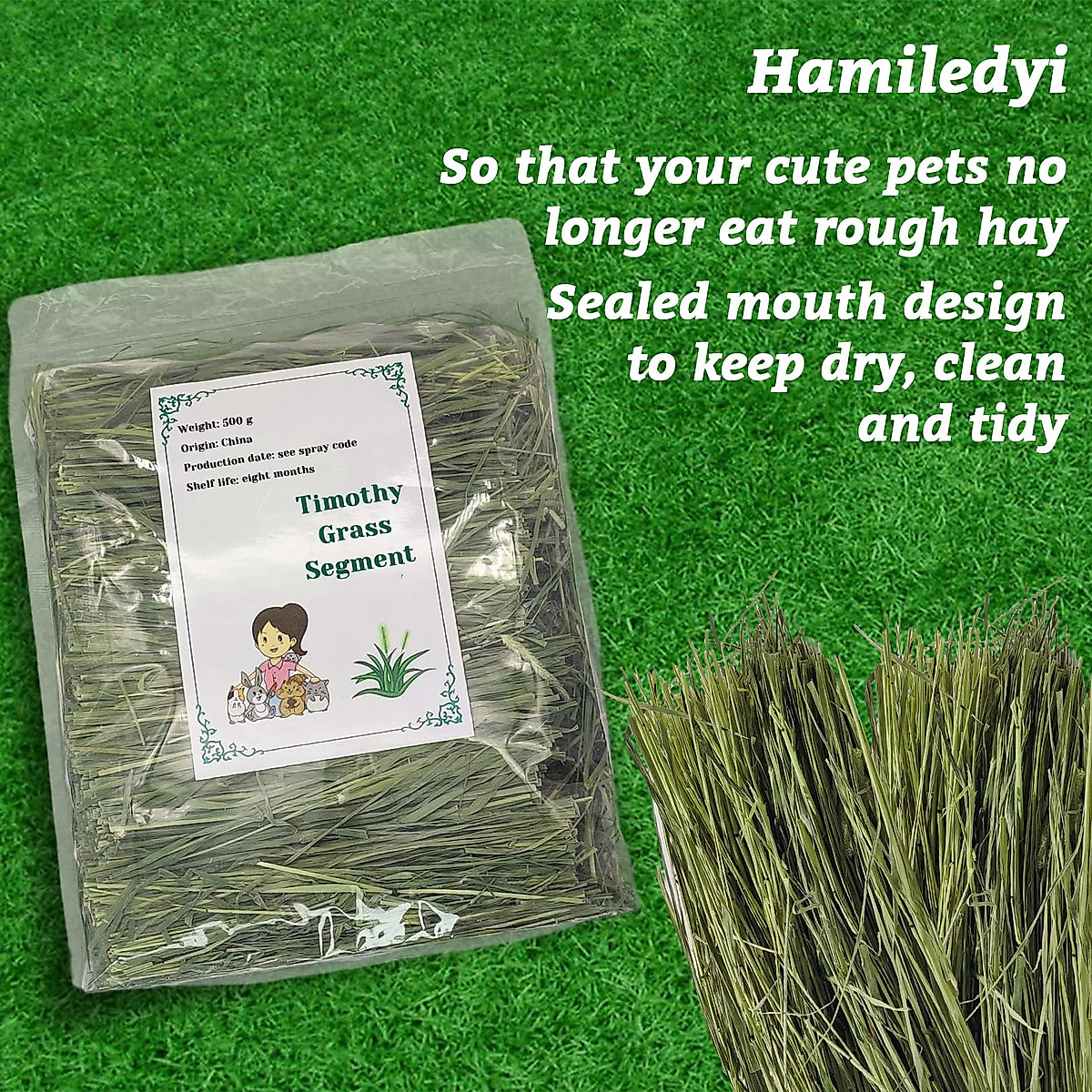 Hamiledyi Timothy Natural Hay Rabbit Hay Feed Premium Orchard Grass for Bunny Guinea Pig Chinchillas Chipmunk and Small Animal Pets Hay Food （1.1 Ib）