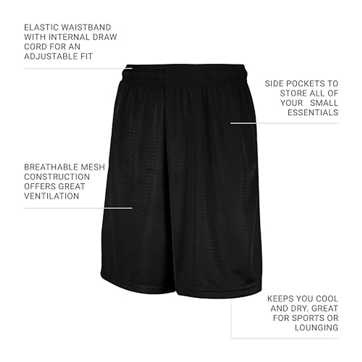 Russell Athletic Mens Mesh Pocket Short, Black, X-Large US