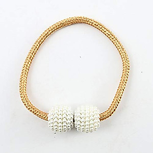 BSitVoik Magnetic Curtain TieBacks with Pearls, Modern Curtain Holdbacks Strap, Pearl Ball Home Office Curtain Buckle, Weave Clips Rope Straps Holder for Big, Wide or Thick Drapries(Grey)