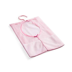YARNOW Multipurpose Clothespin Bag with Hanger - Mesh Laundry Net | Foldable Hanging Storage Basket, Laundry Clothespin Hook Towel Net (Pink)