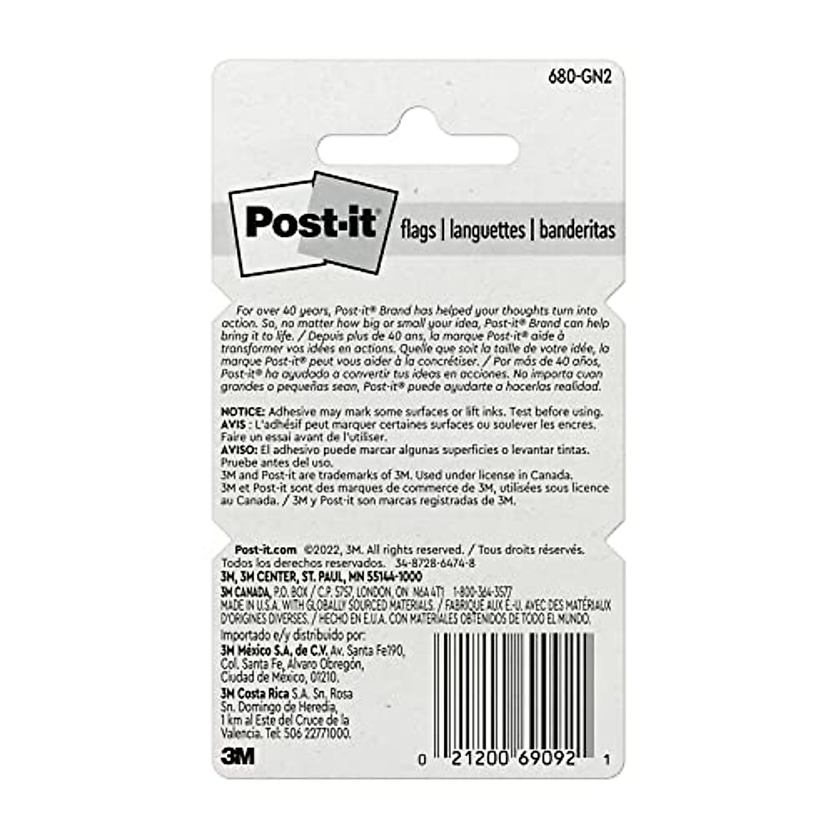 Post-it Flags, 50/Dispenser, 2 Dispensers/Pack, 1 in Wide, Green (680-GN2)
