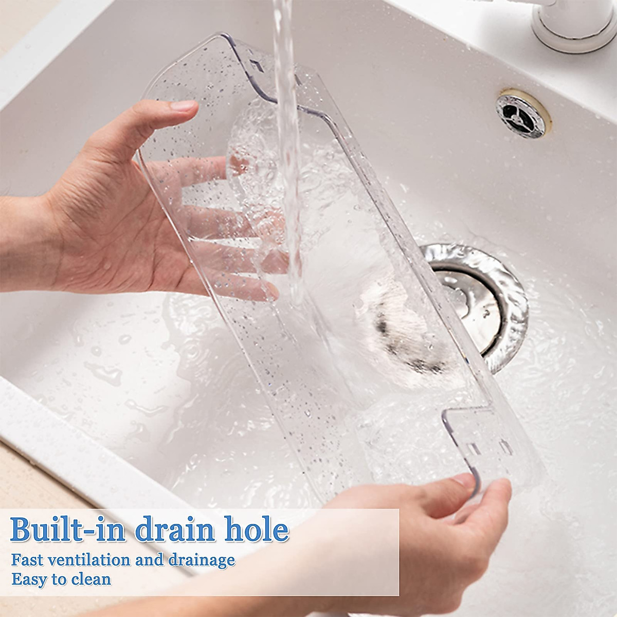 EsLuker.ly 2 Pack Over Cabinet Door Organizer Holder, 2 Styles Plastic Cabinet Storage Basket for Kitchen Pantry Bathroom| Hang Outside or Inside Door (Single Grid & Three Grids, Clear)