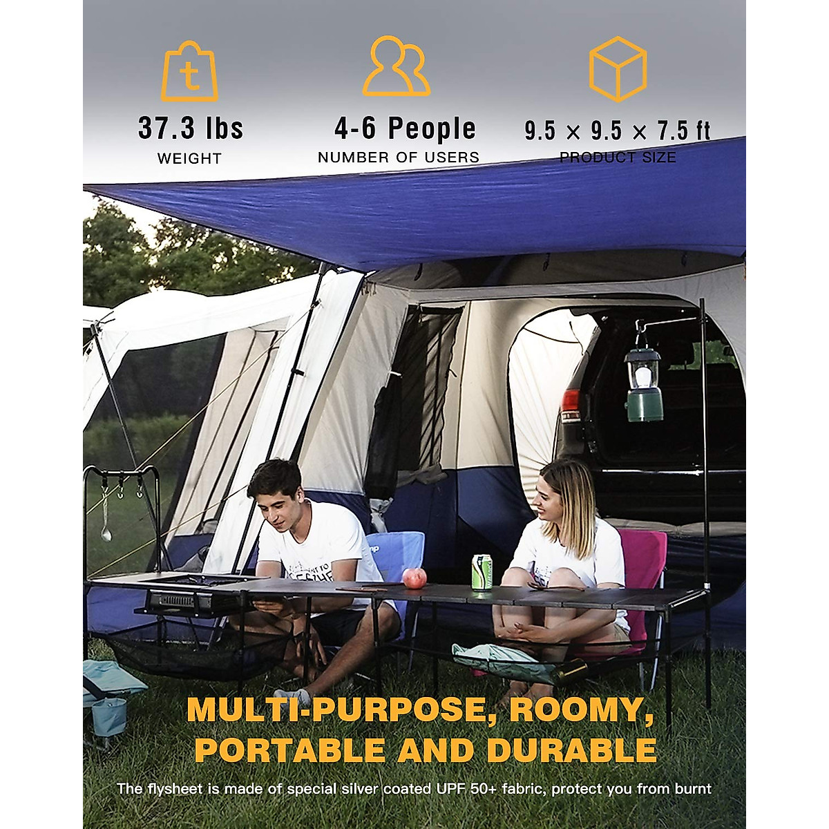 KingCamp Melfi Plus SUV Car Tent 3 Seasons 4-6 Person Multifunctional, Suitable Camping Traveling Family Outdoor Activities