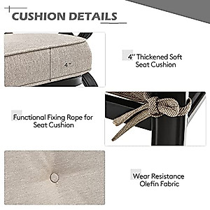 Giantex Patio Loveseat with Coffee Table Outdoor Bench with Cushion and Metal Frame, Loveseat Porch Furniture Set Sofa for Garden, Yard, Patio or Poolside (Light Beige & Black)