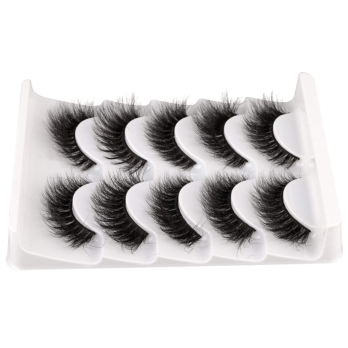 Newcally Cat Eye Mink Eyelashes Nautral Fluffy False Eyelashes 5D Volume Fake Eyelashes 5 Pairs Pack Full Crossed Short Eye Lashes Handmade Reusable Soft Multipack