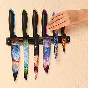 CHEF'S VISION Cosmos Knife Set Bundled With BEHOLD Wall-Mounted Magnetic Holder Black