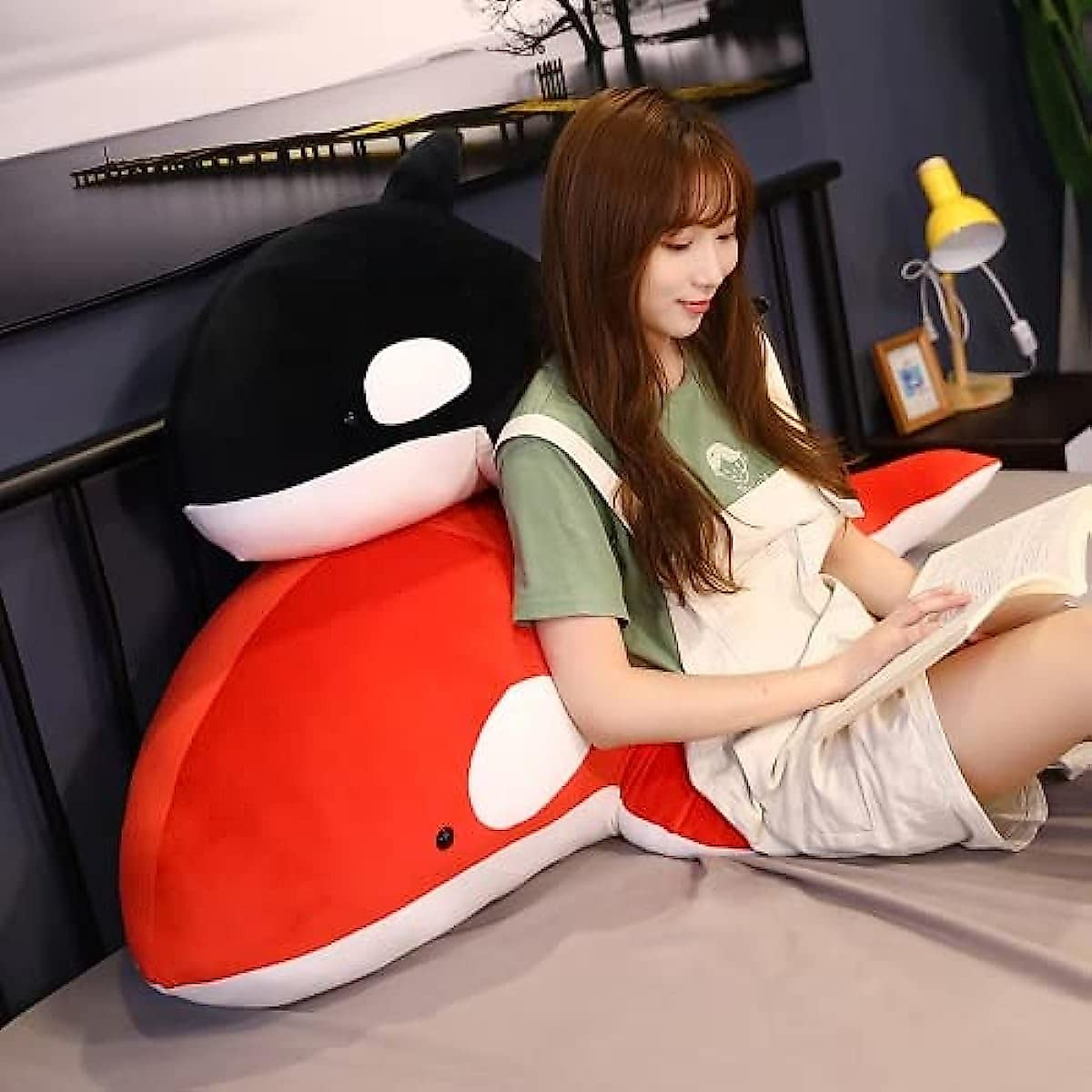 pangcangshu Nice Huggable Big Killer Whale Doll Pillow Whale Orcinus orca Black and White Whale Plush Toy Doll Shark Kids Boys Soft Toy(Red,95cm/37.4 inch)…