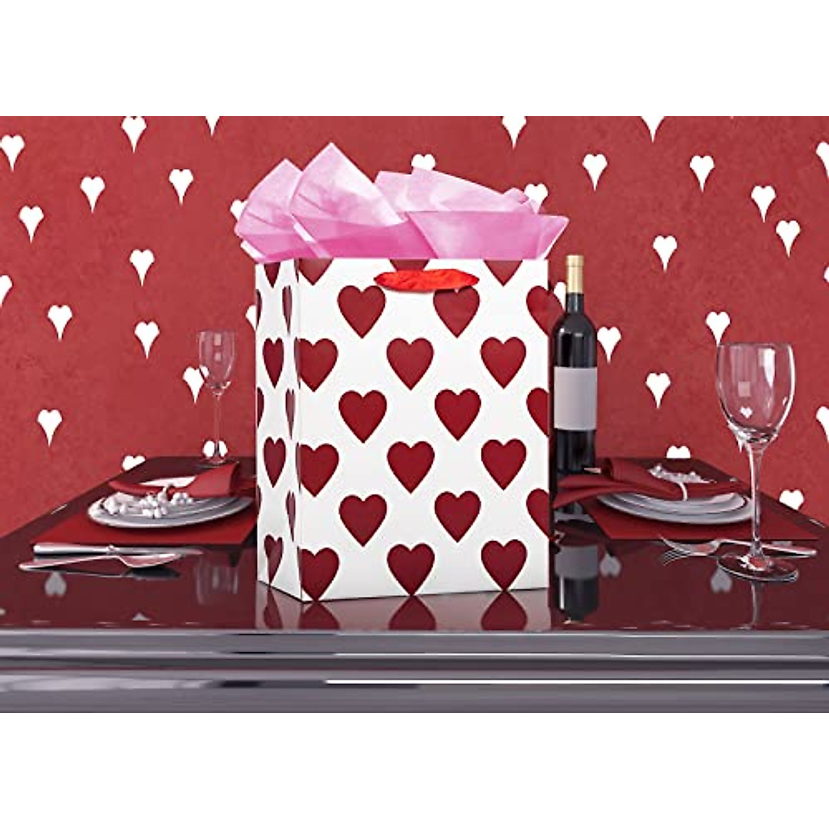 FaCraft Valentines Day Gift Bag 13" Large Valentines Gift Bags with Handles for Kids Heart Gift Bag for Girlfriend Boyfriend Anniversary Wedding Bridal Shower with Wrapping Tissue Paper for Men Him