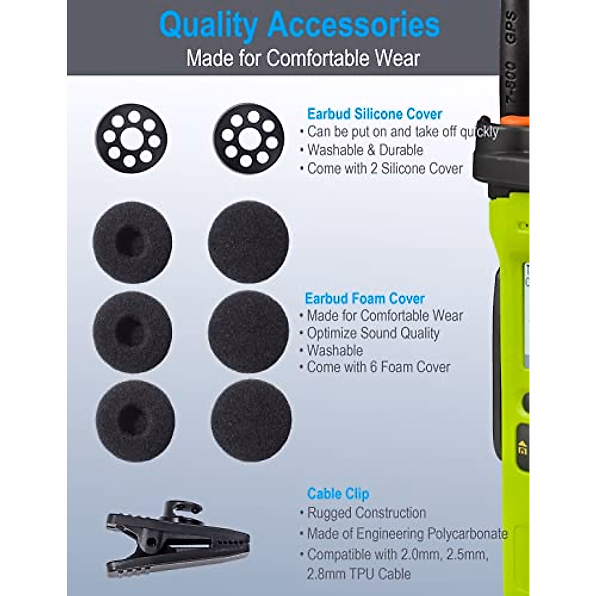 commountain CP200D CLS1410 Earpiece Compatible for Motorola Radios R2 CLS1110 CP100D CP200 CP185 BPR40 BPR40D DTR700 DTR650 RDU4100 RDU4160D RMU2040 RMU2080D CLS CP, G Earhook Headset Ear Piece-2 Pack