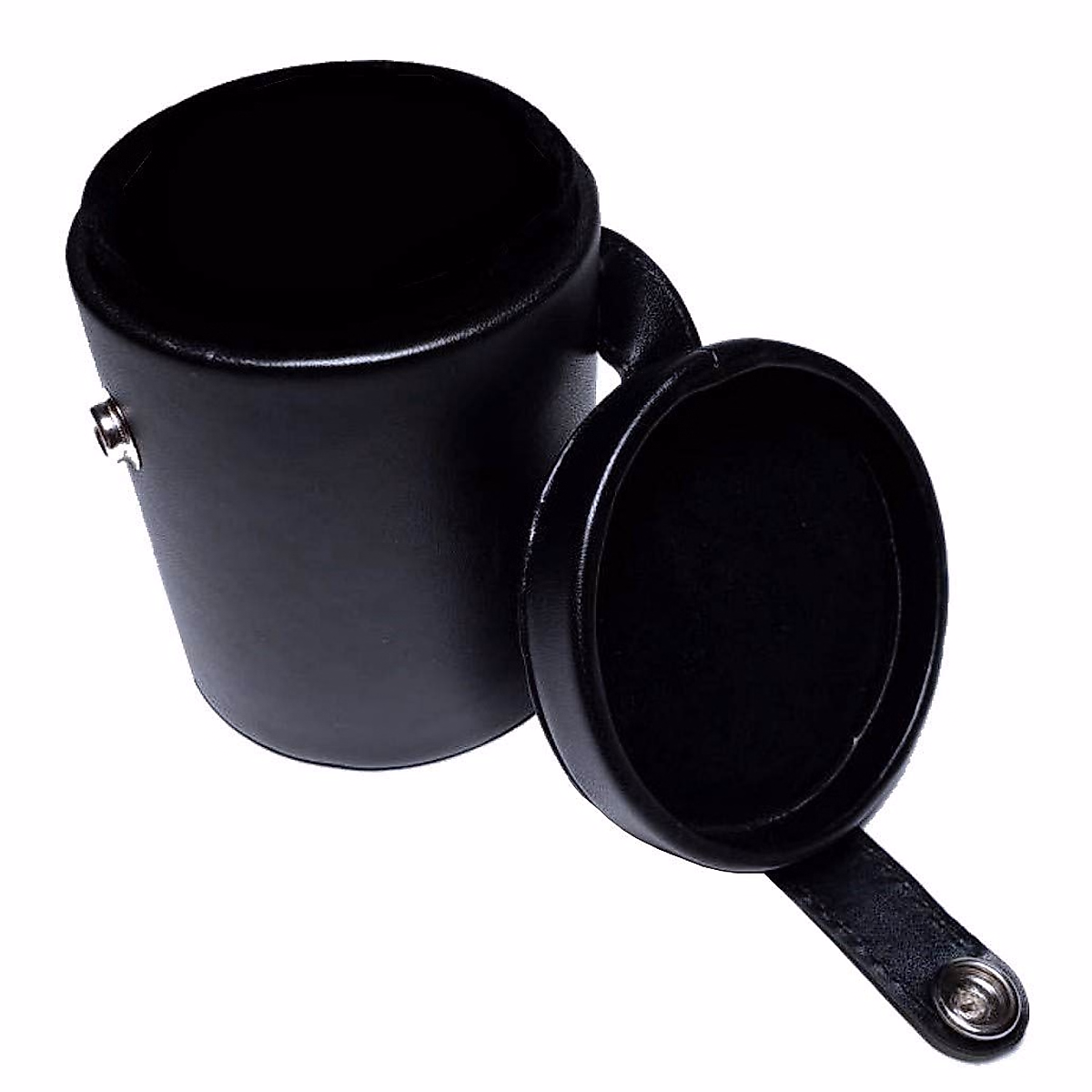 Black Leatherette Deluxe Dice Cup with Storage Compartment for Included Poker Dice Set with Clubs Ace Design