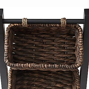 Casafield 3-Tier Floor Stand with Water Hyacinth Storage Baskets, Black/Espresso - Standing Organizer Rack for Bathroom, Kitchen, Laundry, Living Room
