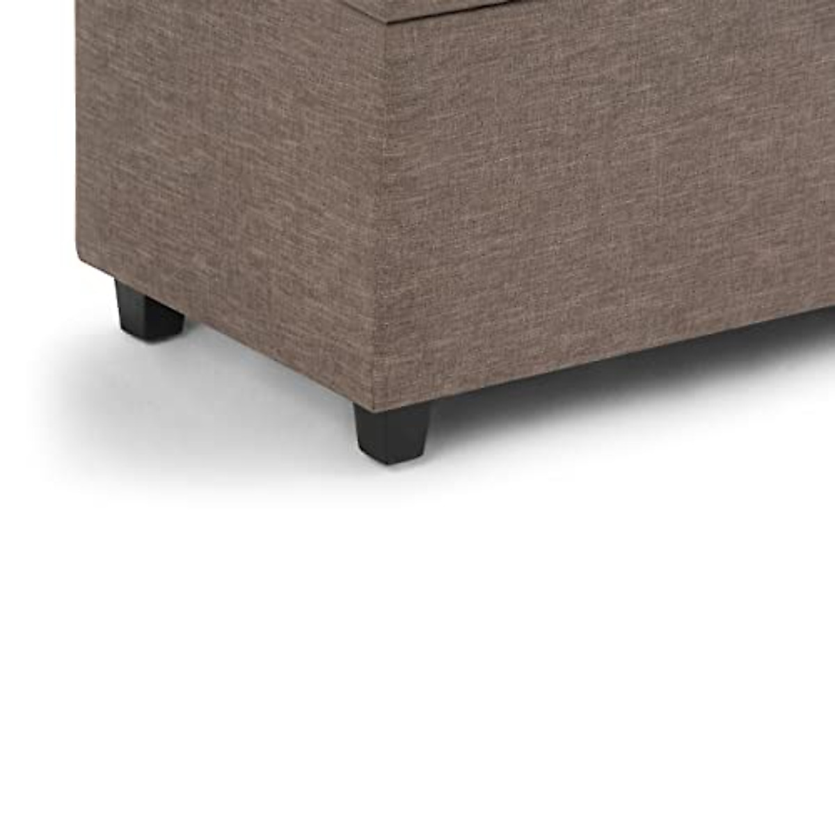 SIMPLIHOME Darcy 33 Inch Wide Contemporary Rectangle Storage Ottoman Bench in Fawn Brown Linen Look Fabric, For the Living Room, Entryway and Family Room
