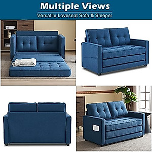 VINGLI Upgraded Loveseat Sleeper, 53.5" W 80" L Convertible Sofa Bed Couch Futon Couches for Living Room, Folding Couch Bed for Small Spaces, Foldable Floor Gaming Sofa Bed for Basement, Navy Blue
