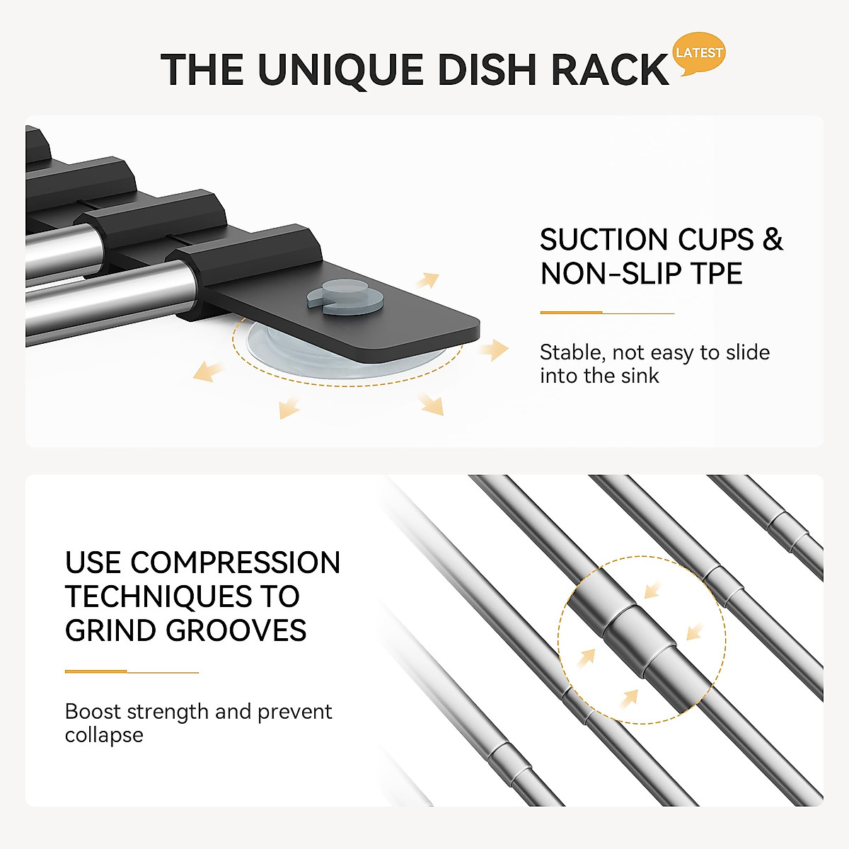 Yofidra Expandable Roll-Up Dish Drying Rack (Up to 19.6") with Expandable Storage Basket, Over-The-Sink Dish Drainer Drying Rack, Foldable Stainless Steel Kitchen Drainer - Black