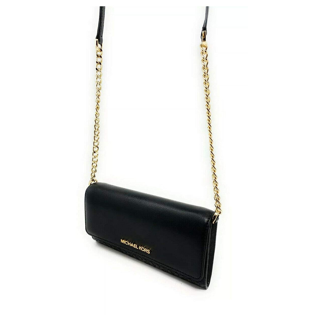 Michael Kors JET SET ITEM LARGE WALLET ON A CHAIN CROSSBODY BAG (Black)