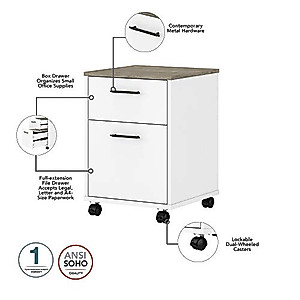 Bush Furniture Key West L Shaped Desk with 2 Drawer Mobile File Cabinet, 60W, Pure White and Shiplap Gray