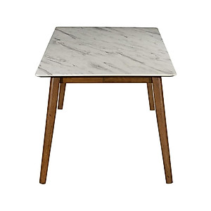 Coaster Home Furnishings Everett Faux Top White Dining Table, Marble and Natural Walnut (192761)