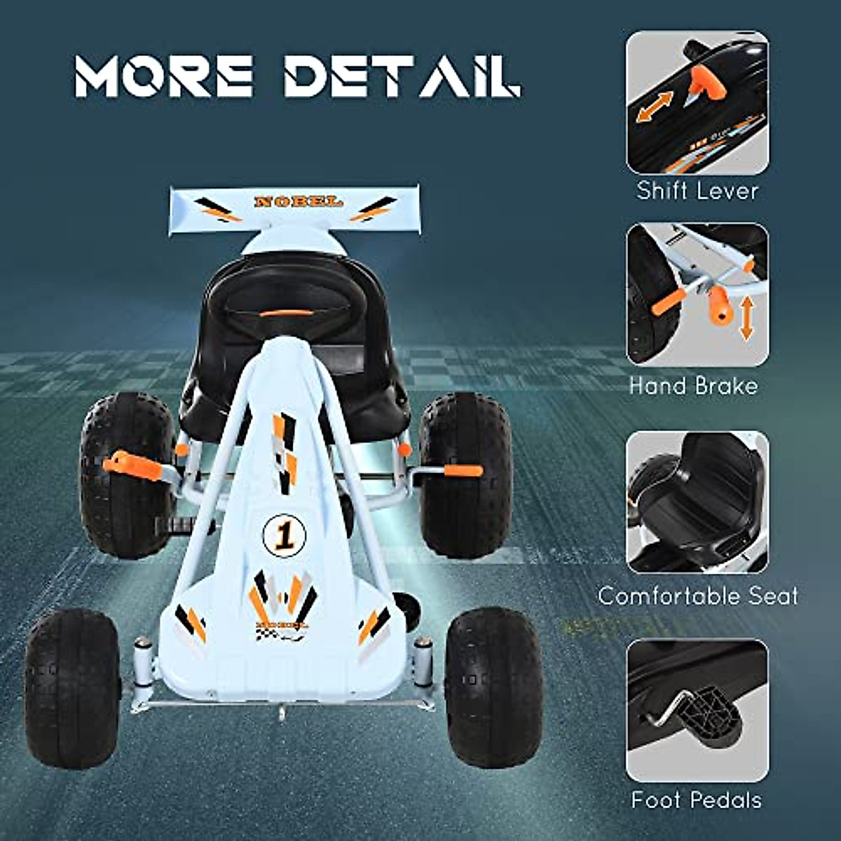 Aosom Pedal Go Kart Children Ride on Car Cute Style with Adjustable Seat, Plastic Wheels, Handbrake and Shift Lever, Light Blue