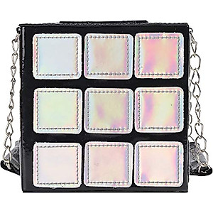 QZUnique Women's Cute Cube Shape Handbag Magic Crossbody Shoulder Bag Clutch Bag Silver With Super Long Shoulder Strap