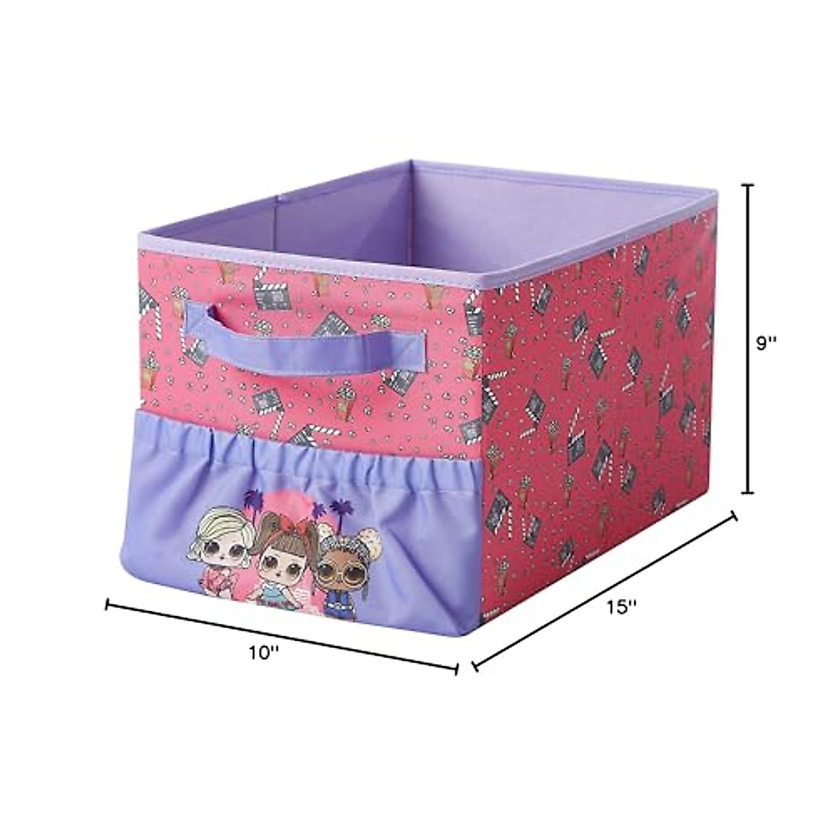 Idea Nuova LOL Surprise Kids Collapsible Storage Organizer Bin with Front Pocket,9" H x 10" W x 15" L