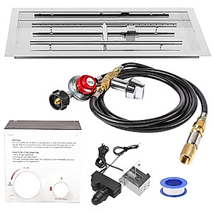 Uniflasy 36" by 12" Drop-in Fire Pit Pan Burner Kit, Stainless Steel Propane Rectangular Firepit Pan Insert with H-Burner, Spark Ignition Propane Hose Kit Fire Pit Table Insert for Indoor or Outdoor