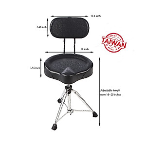 Boltd Drum Throne Made in Taiwan Adjustable Motorcycle Style with Large Backrest Seat Comfortable Drum Set Percussion Stool