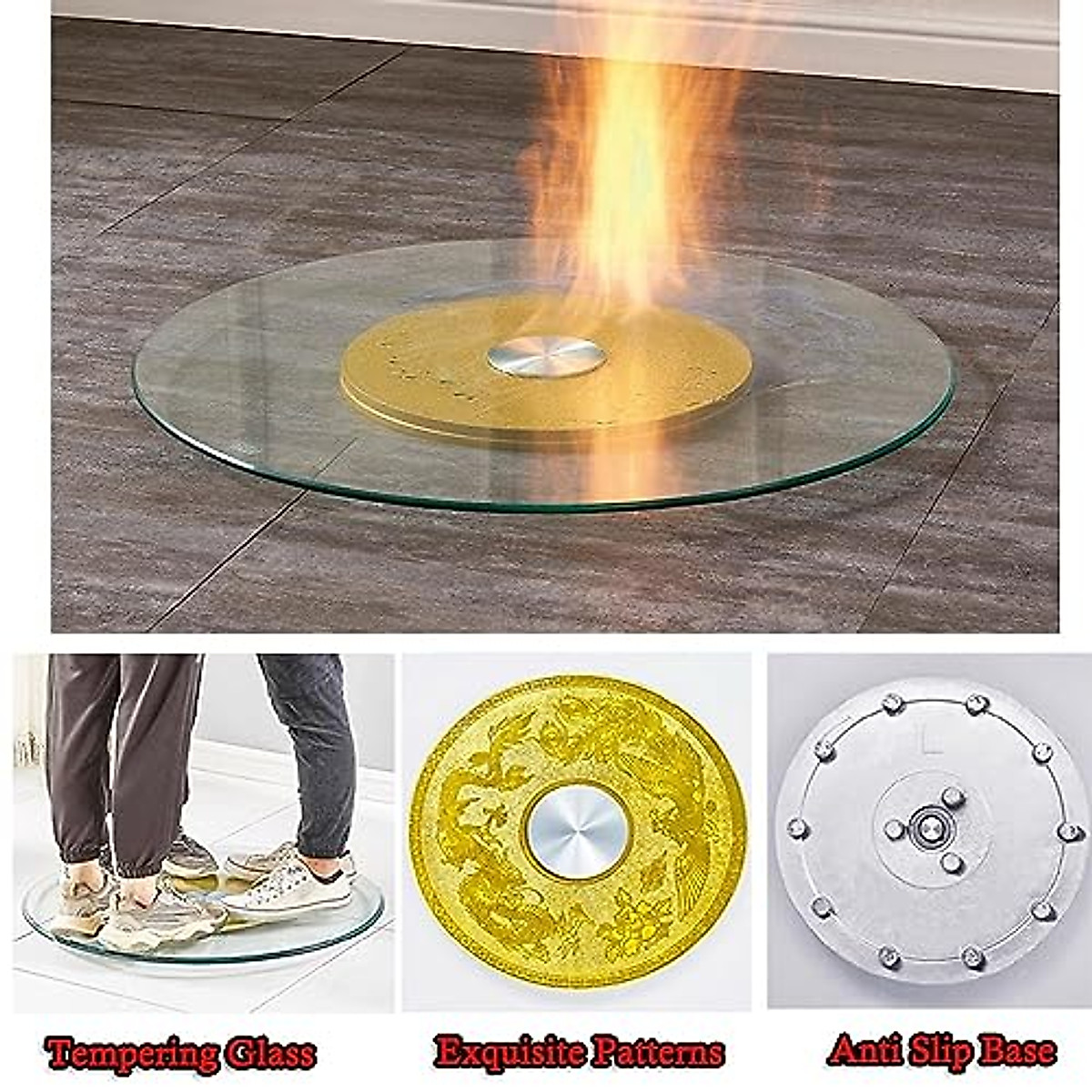Lazy Susan Glass Turntable, 8mm Transparent Rotating Serving Tray, Heavy Duty Swivel Tray for Kitchen Dining Table (Color : Clear, Size : 50cm/20inch)