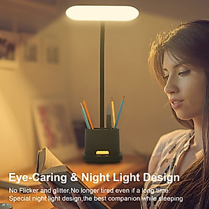 DEEPLITE Desk Lamp,Desk Light for Home Office,Battery Operated,Rechargeable,Pen Holder,800LM 3 Colors Dimmable Adjustable Study Lamp,Cordless Reading Lamps for Dorm Bedrooms.