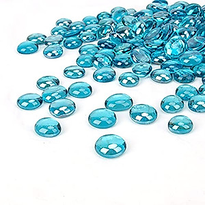 BLQH [18 Pound] Fire Glass Beads Fireglass Drops Flat Glass Beads for Gas Fire Pit Fireplace Azure Blue Luster Reflective Decorative Glass Gems for Vase Fillers Fish Tank Aquarium Decoration (18.6)